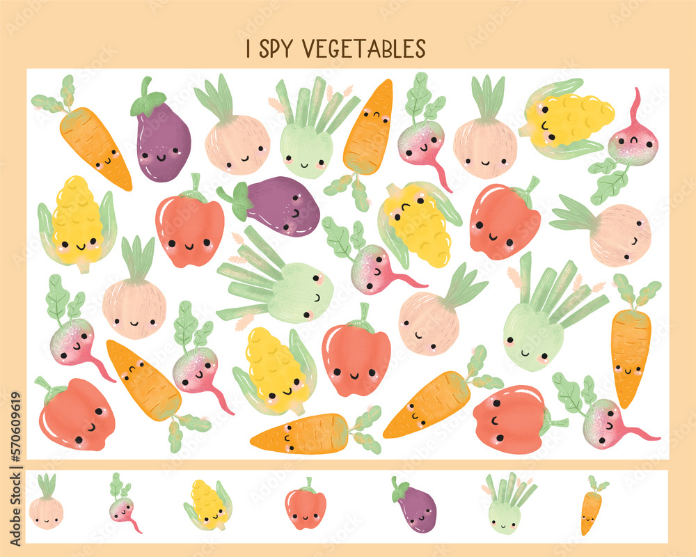 I spy vegetables matching activity for children. . Educational game for ...
