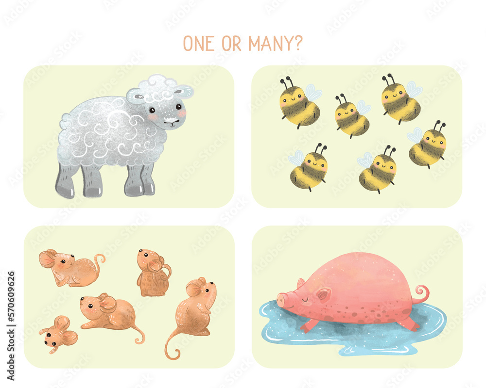 Farm animals one or more matching activity for children. . Educational ...