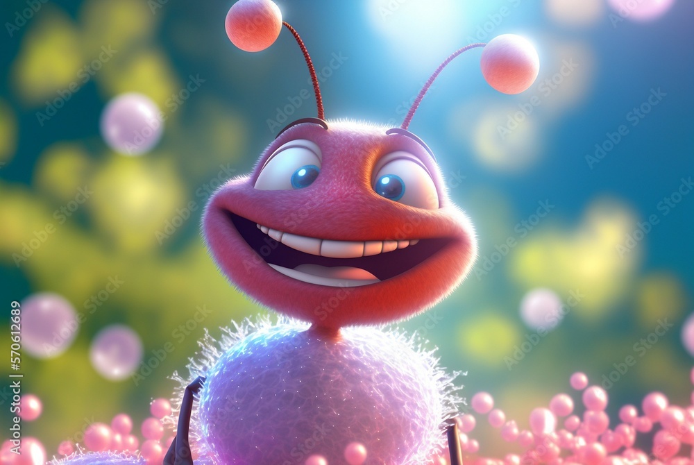 Cartoon hero. Pink happy ant. Children's illustration. Generated by AI ...