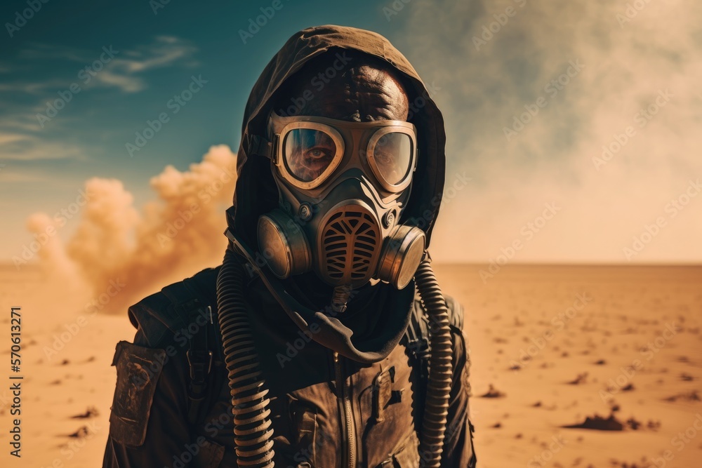 Visually Striking - A Person in the Middle of a Desert Wearing a Gas ...
