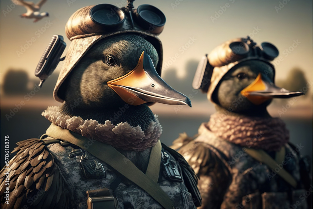 War ducks in uniform fly , concept of Military Parade and Camaraderie ...
