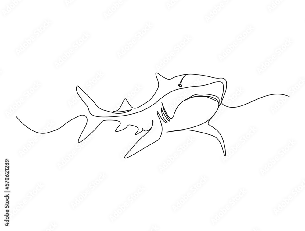 Continuous one line drawing of shark in the ocean. Simple illustration ...