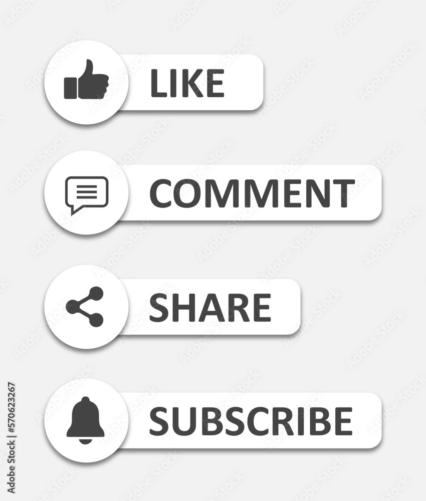 Like comment share subscribe of youtube icons isolated on white background. collection of ...