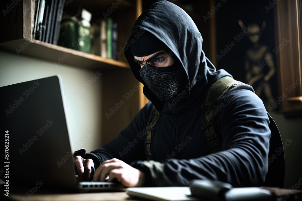 concept of malware spyware computer virus showing a fictional AI ...