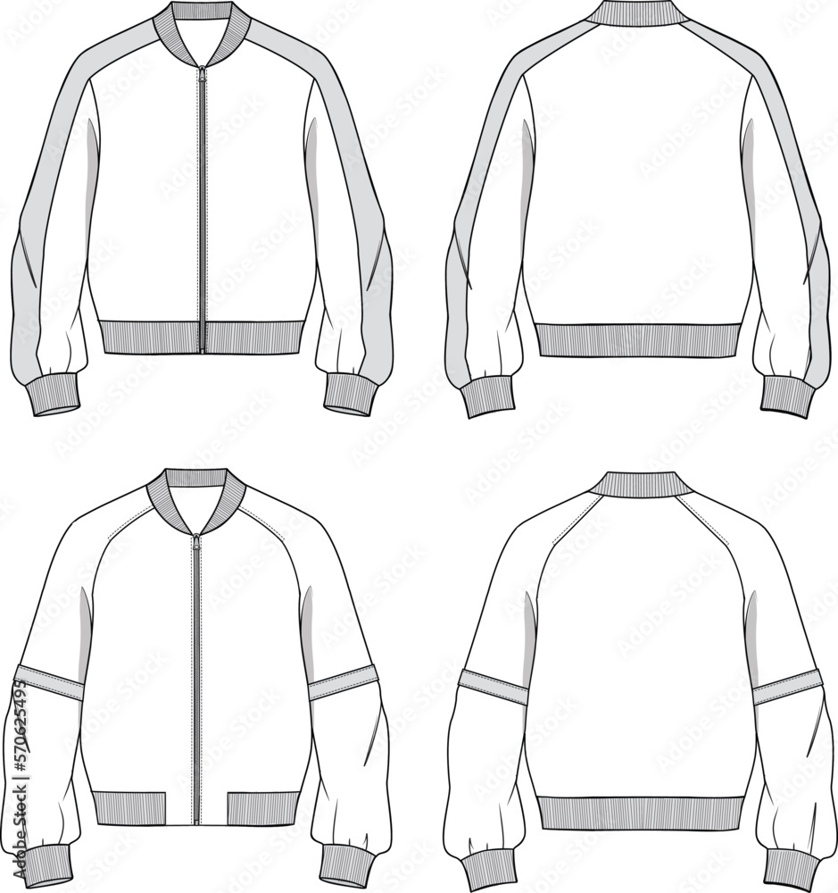 Women's Zip-up, Trimmed Bomber Jacket Set. Technical fashion ...