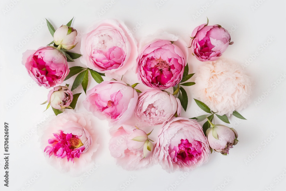 Peony Flower Background - Assorted shades of pink peony blooms against ...