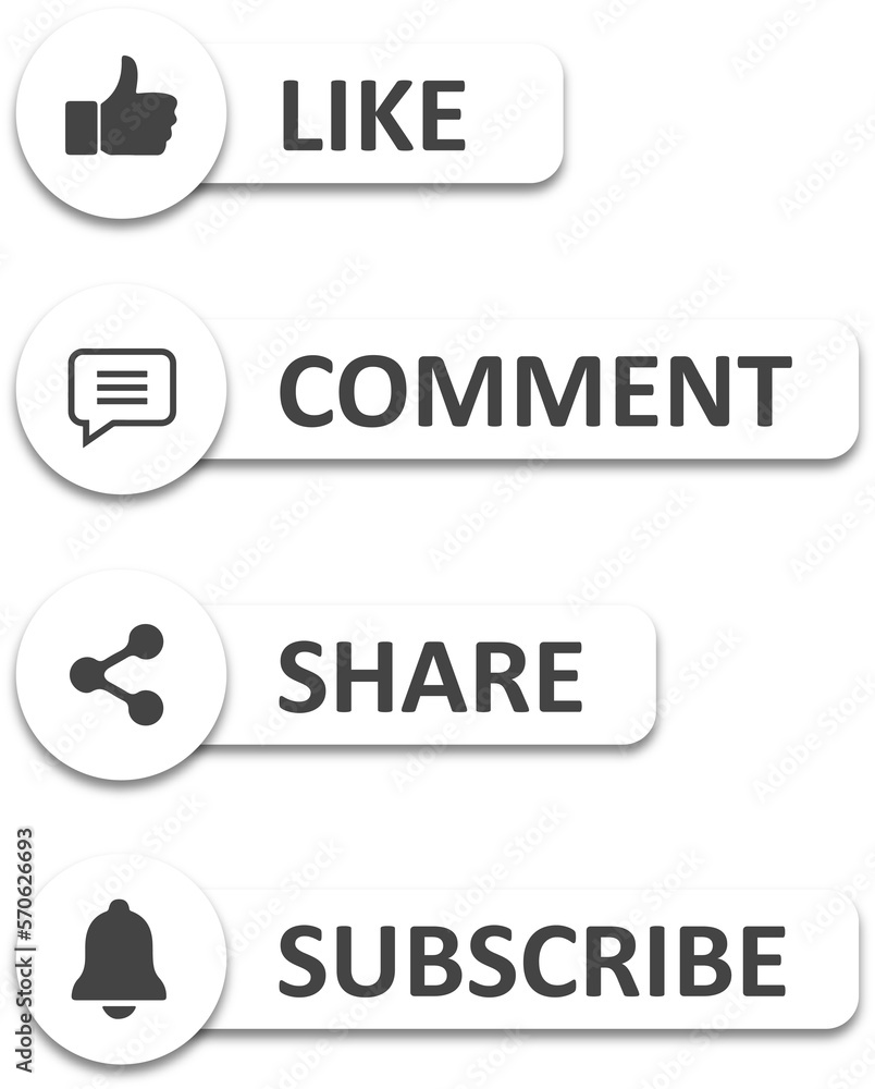 Like Comment Share Subscribe Button, Social Media Icons Set For Youtube. Transparent PNG Stock ...
