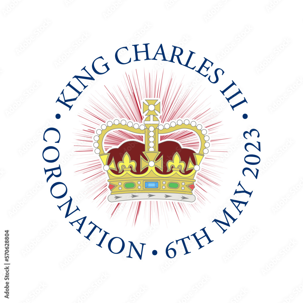 Vector fictional symbol, icon or sticker. Circle lettering, Charles III ...