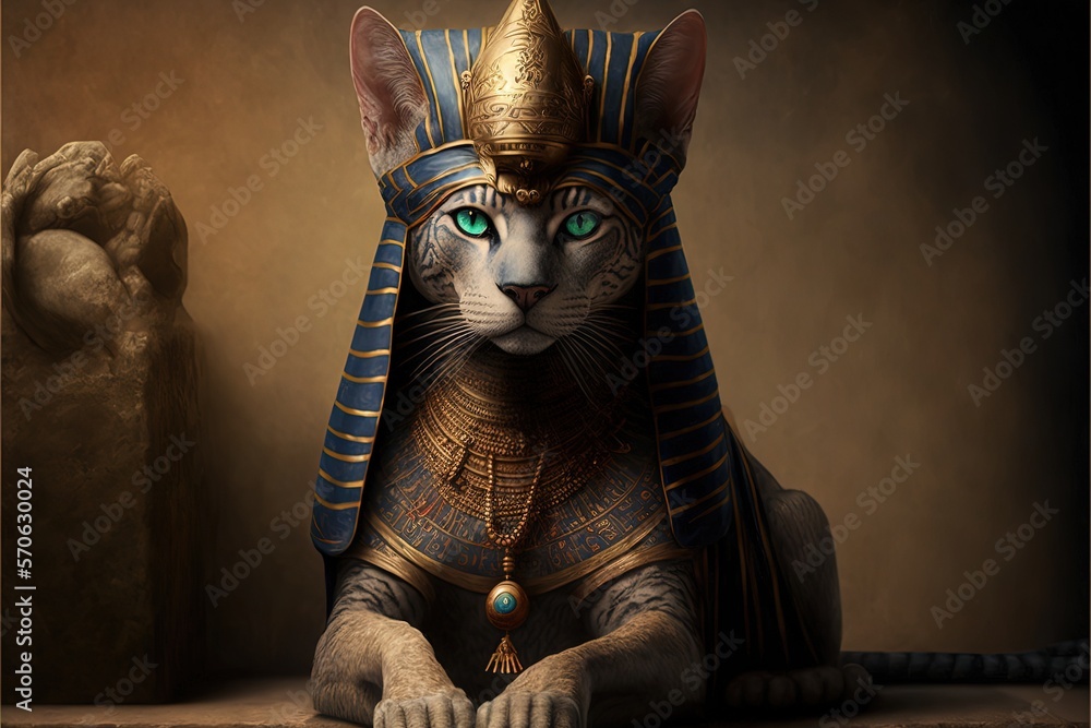 Cat as Egyptian Pharaoh illustration generative ai Stock Illustration ...
