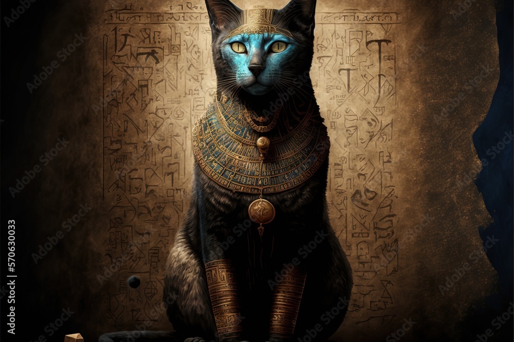 Cat as Egyptian Pharaoh on hyeoglyphs background illustration ...