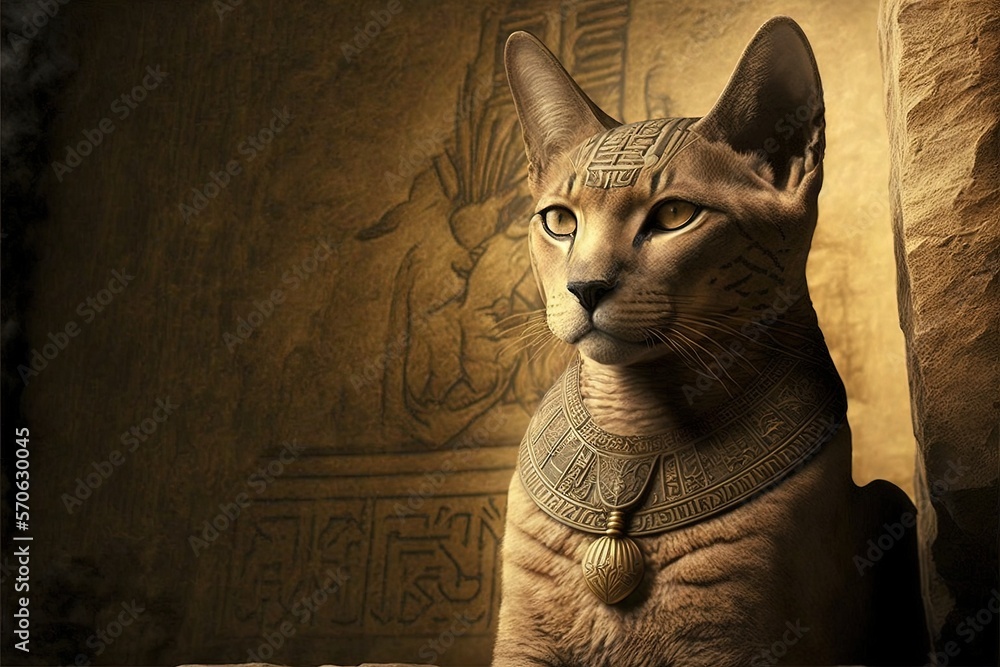 Cat as Egyptian Pharaoh on hyeoglyphs background illustration ...