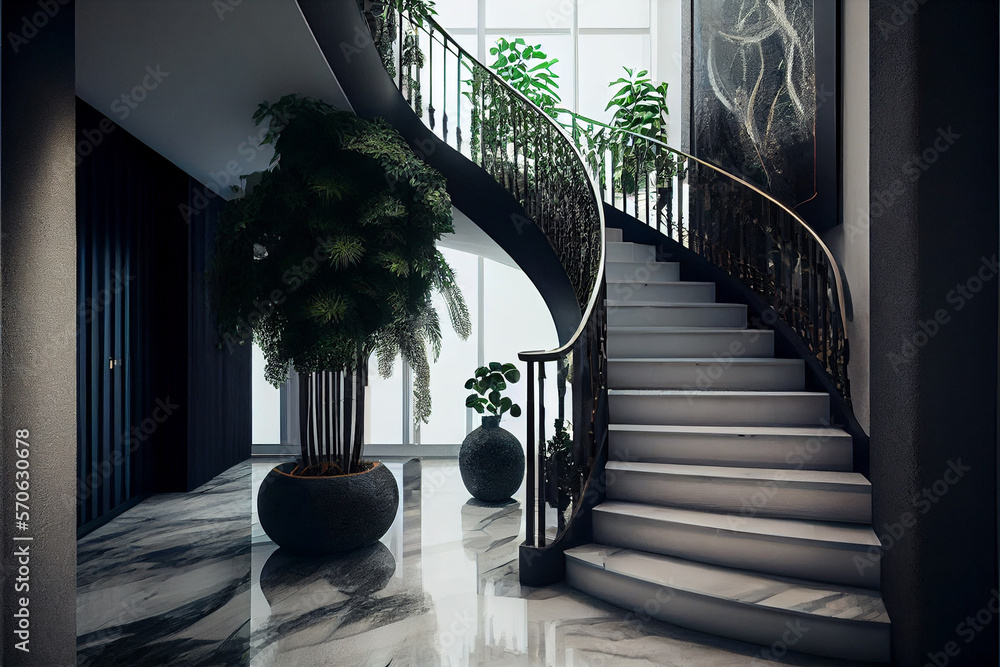 Stairs in modern luxury home. Beautiful and stylish stairs at home ...