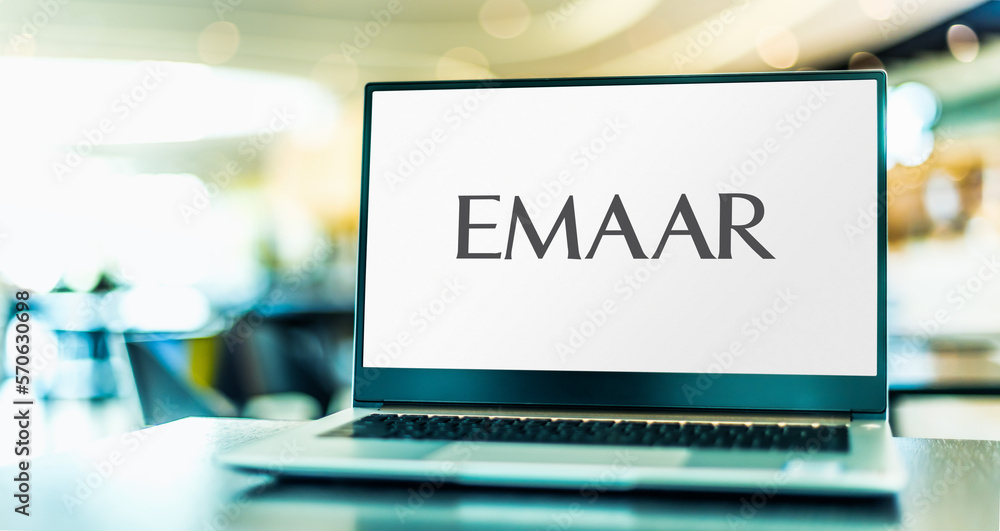 Laptop computer displaying logo of Emaar Properties Stock Photo | Adobe ...