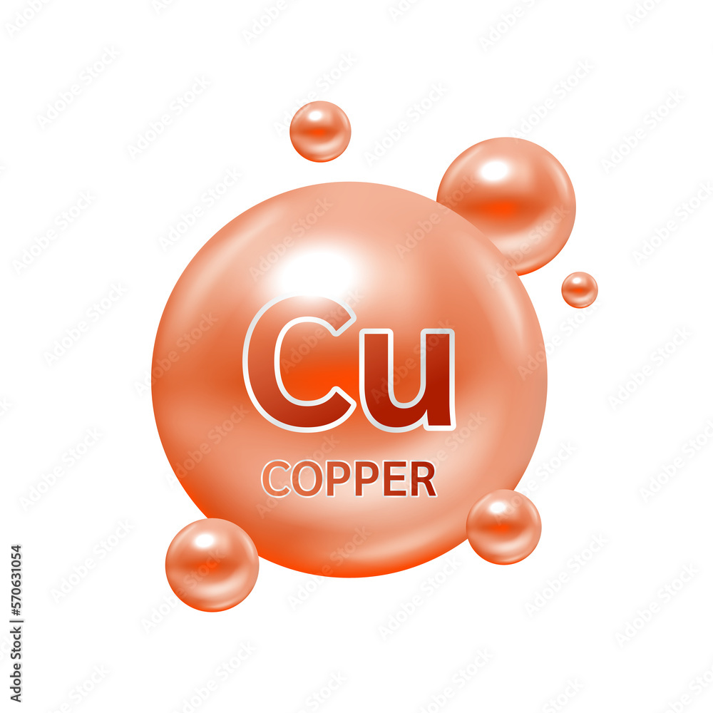Minerals copper and vitamin orange color for health. Medical and ...