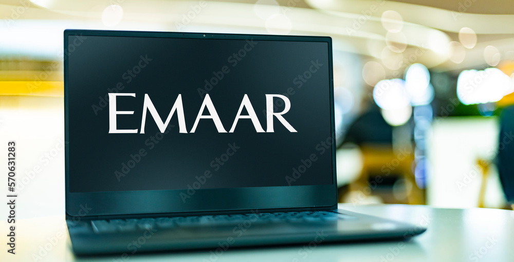 Laptop computer displaying logo of Emaar Properties Stock Photo | Adobe ...