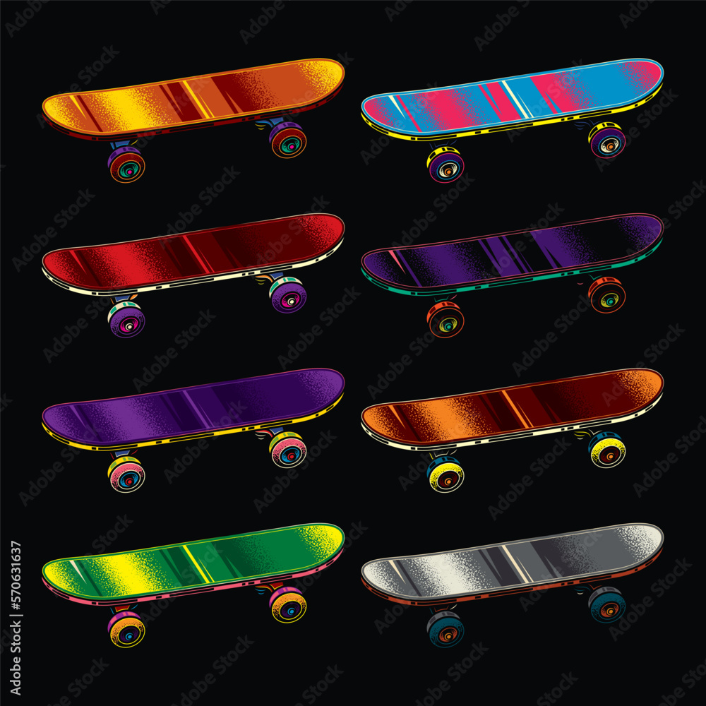 Original vector collection in vintage style. Skateboard of different ...