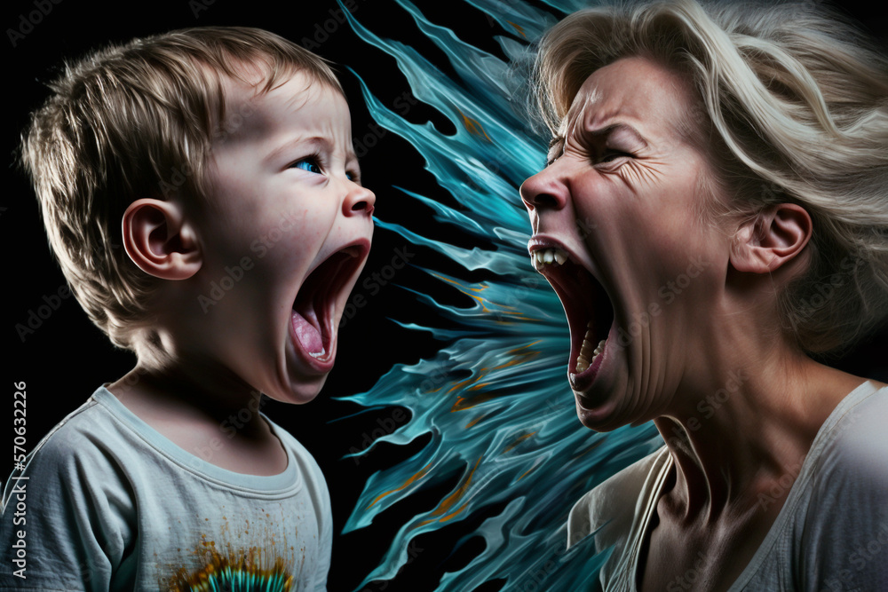 Generative Ai of mother burnout concept. Mother yelling at her child ...