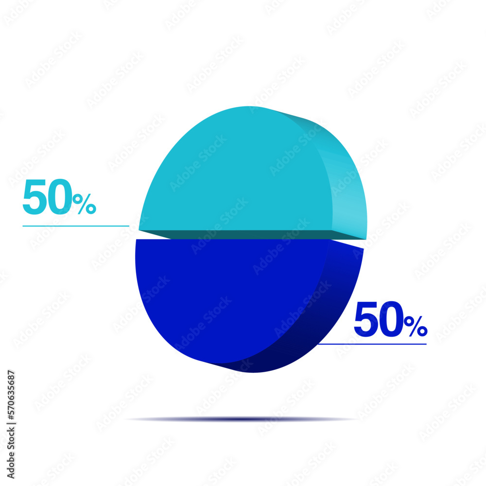 fifty fifty 50-50 3d Isometric pie chart diagram for business ...