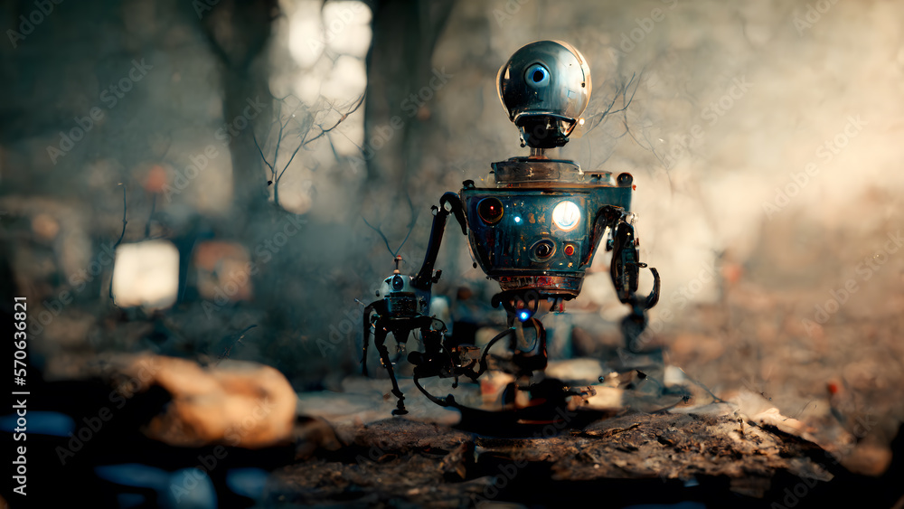 A Creepy Futuristic Artificial Intelligence Robot in the Woods , AI ...