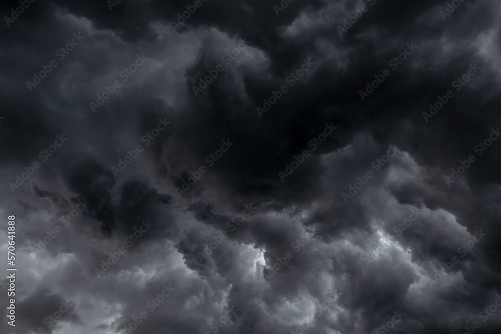 dark clouds black sky in overcast. Heavy rain thunderstorm black wave ...