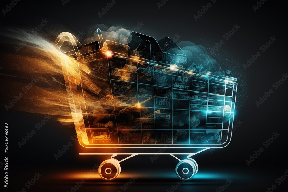 abstract technology background. shopping cart symbol. shopping cart in ...