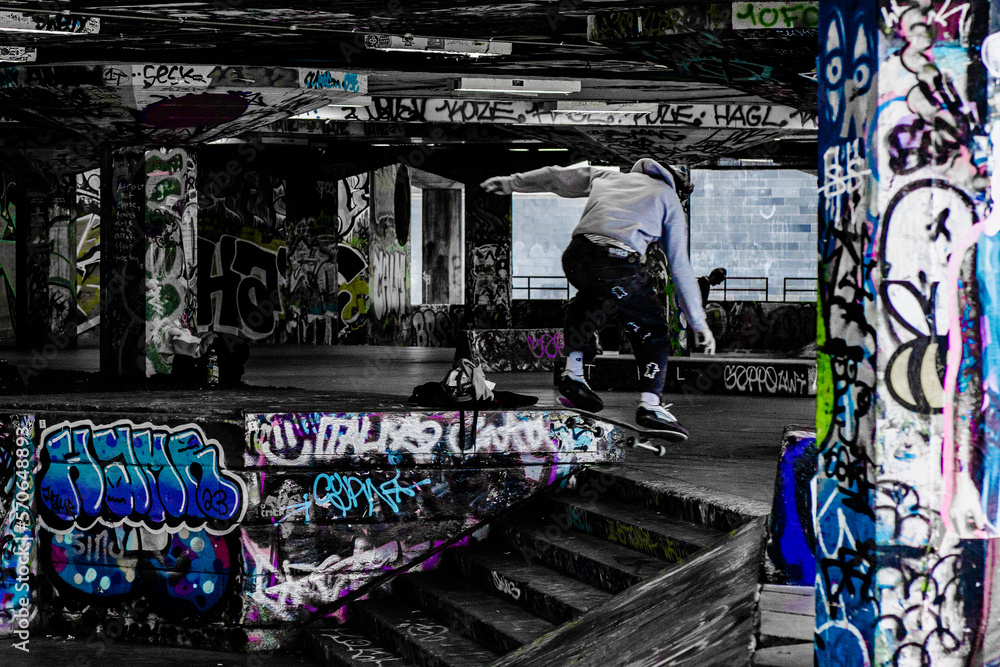Skateboarding at the southbank, London in a graffiti tunnel Stock Photo ...