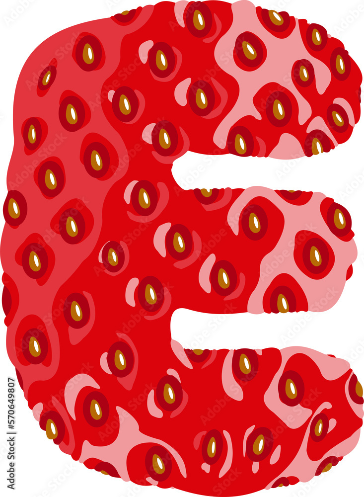 Strawberry font. Letter E. Alphabetical character with strawberry ...