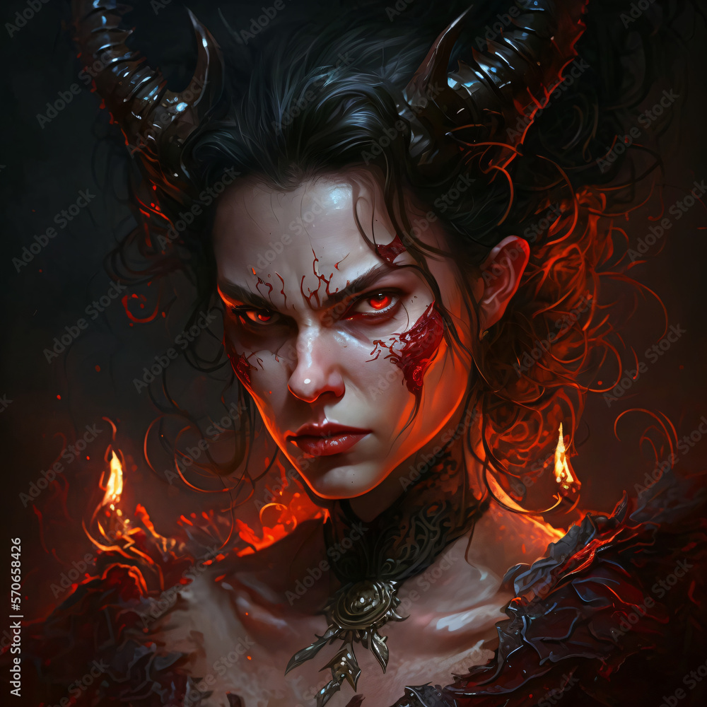 a beautiful female devil fantasy monster character in the style of ...