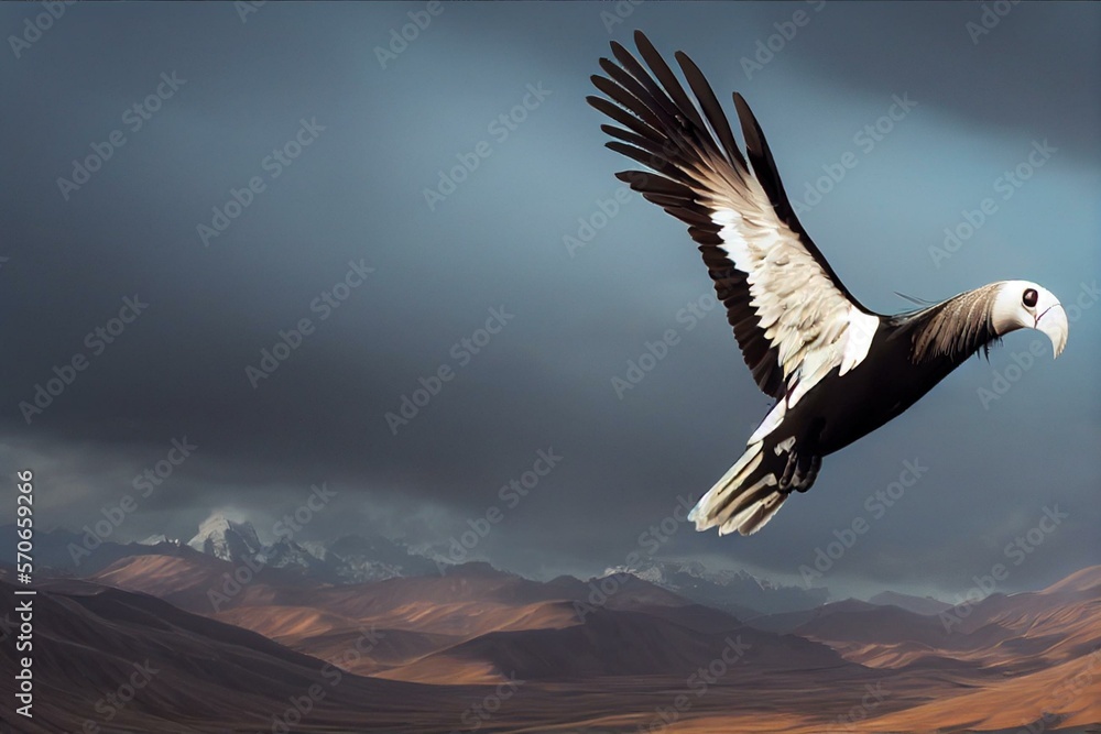 Adult andean condor in flight showing its huge wingspan. Slow motion ...