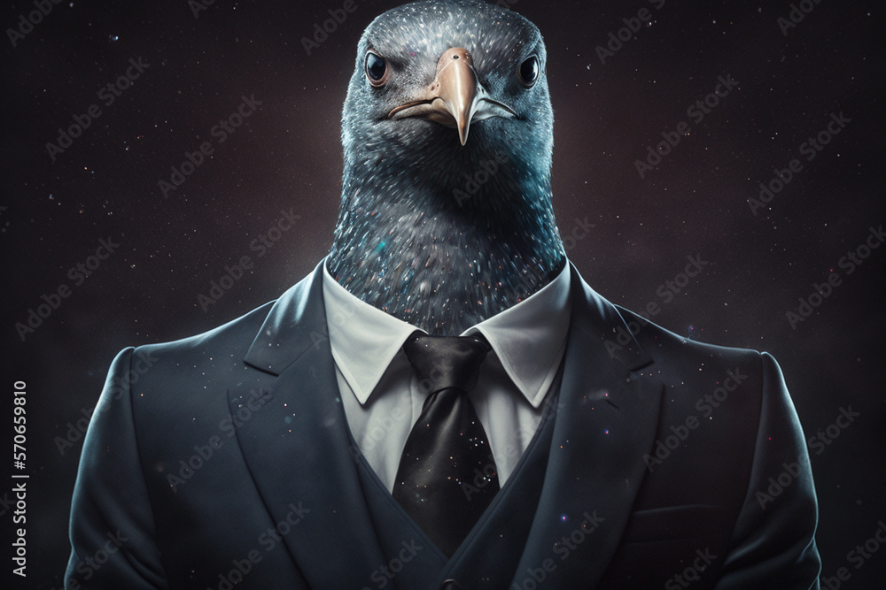 Realistic illustration of a man in formal suit with Pigeon head on a ...