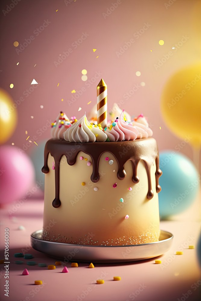 Birthday Background with Cake. Illustration Generative AI Stock ...