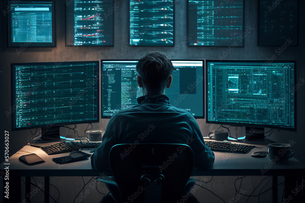 Ilustração do Stock: Male office worker browsing the internet on his ...