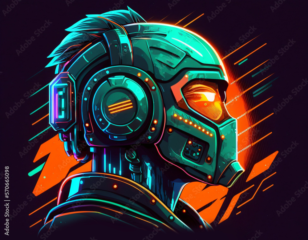 robot head logo, cyberpunk robot design, robot cyborg illustration ...