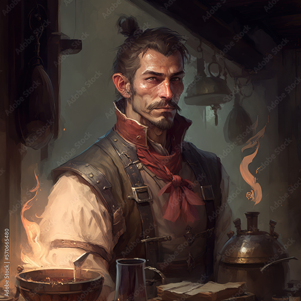 male cook character portrait, rpg, fantasy avatar and token generative ...