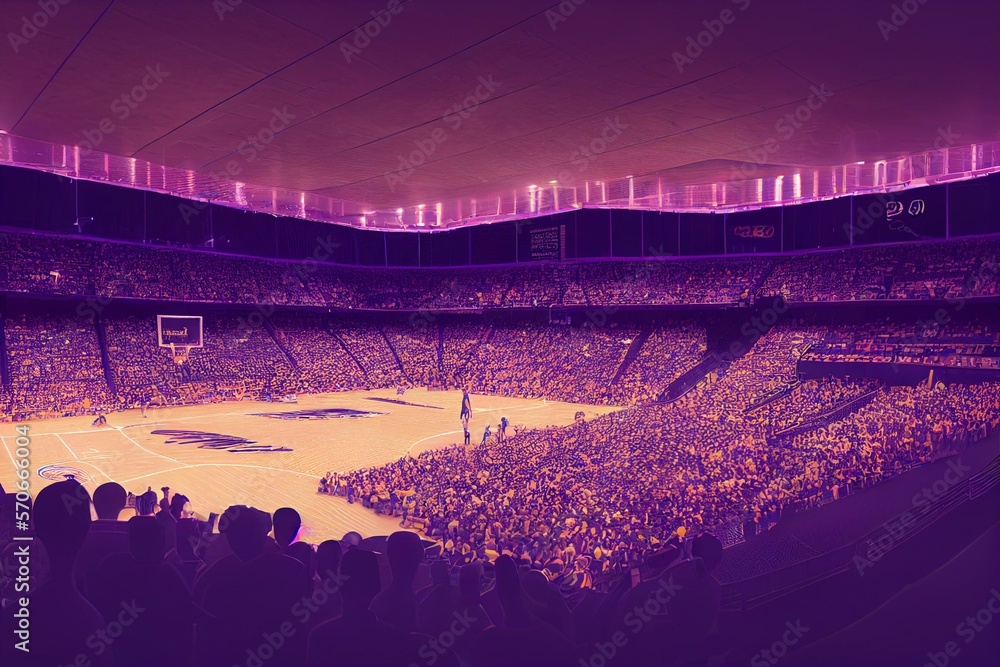 Professional basketball arena in 3D. Tribunes with sport fans ...