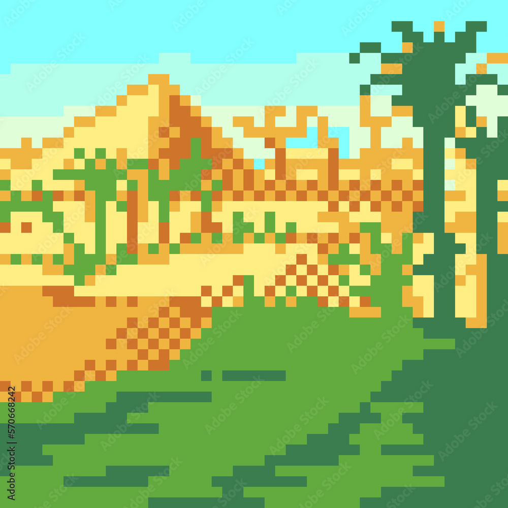 Pixel background sunny landscape desert palms pyramids egipt africa 8 ...