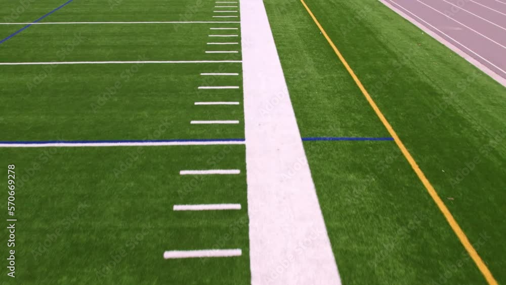 Soccer field grass view. Football field with green grass and white ...