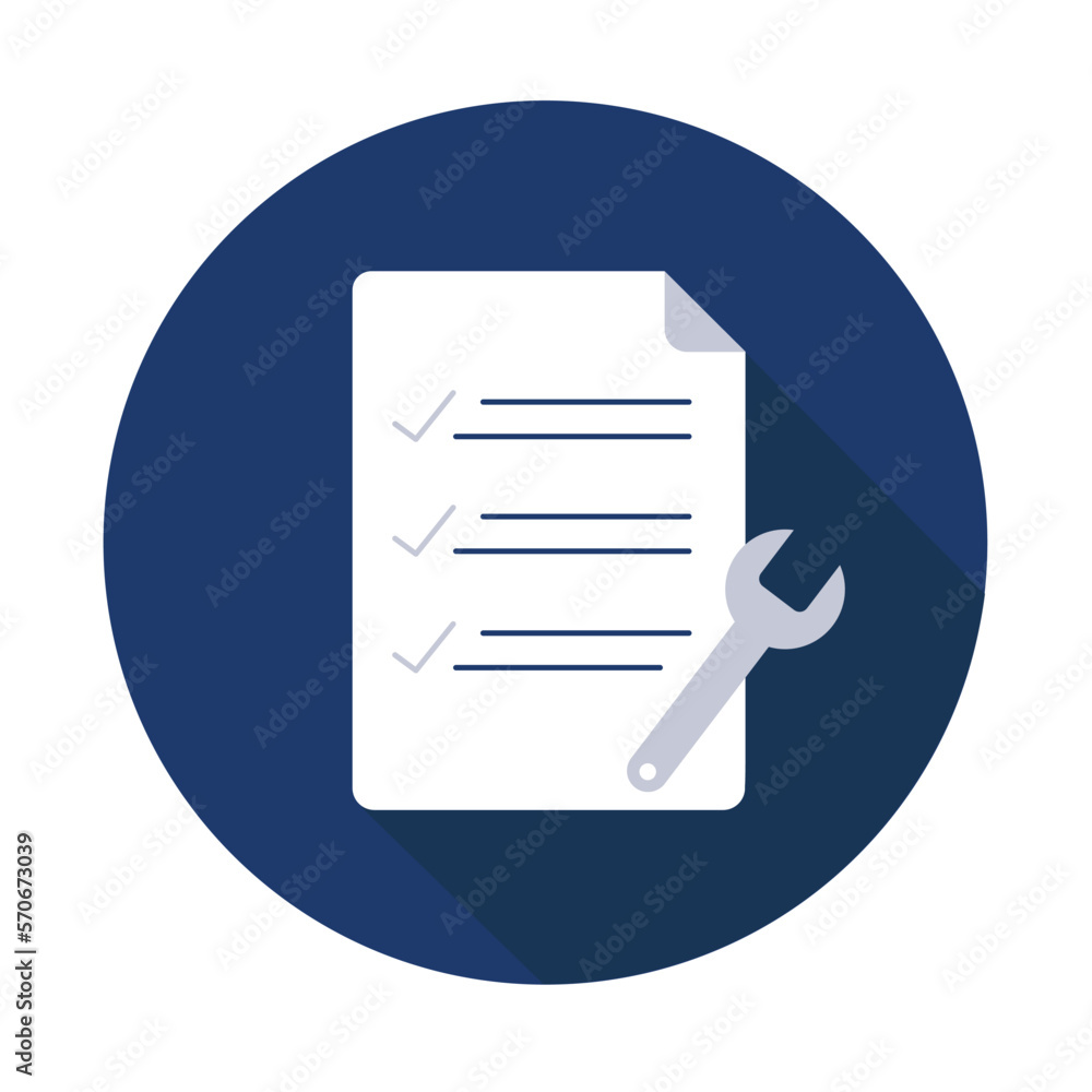 Round technical information icon with shadow. Checklist with tool ...