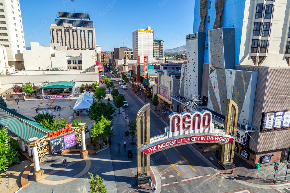 The Reno Arch in Reno, Nevada. The original arch was built in 1926 to ...