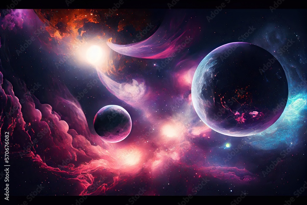 Space background with nebula and fictional planets. Generative AI Stock ...