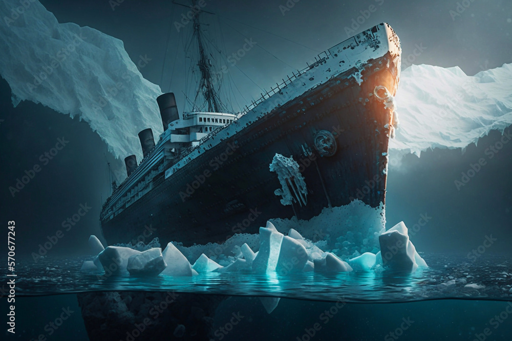 Titanic hit an iceberg in the ocean. Generative AI Stock Illustration ...