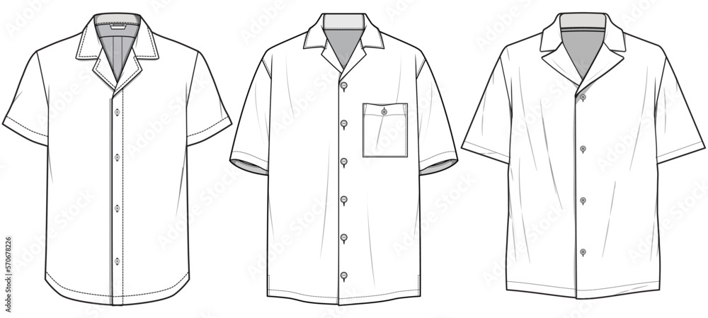 Men's Resort Shirt, Notched Collar Short Sleeve Shirt, Lapel Collar ...