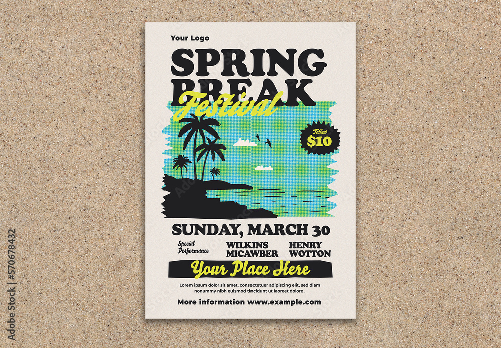 Spring Break Fest Flyer Stock Template | Adobe Stock