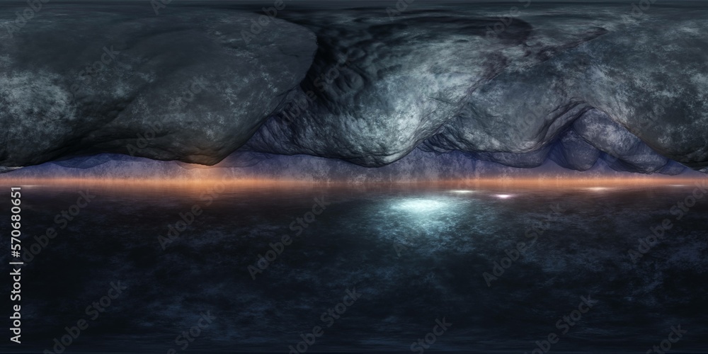 Dungeon, cave, underground lake, HDRI, environment map , Round panorama ...