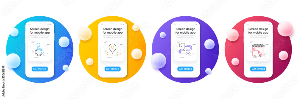 Minimal set of Travel path, Disability and Pin line icons for web ...