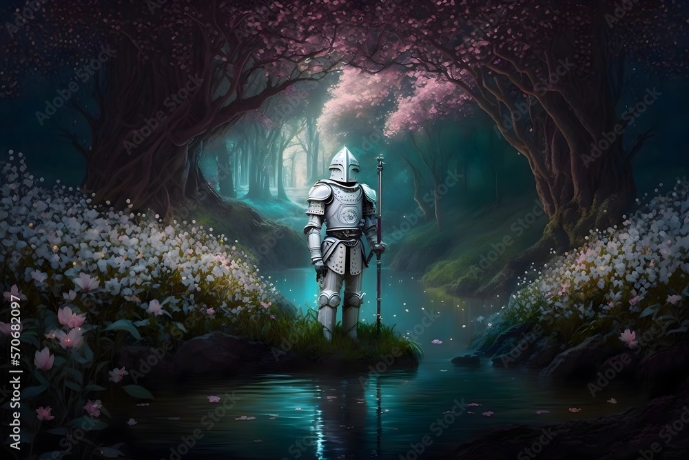 Blossom Forest Background with a Knight | AI Generated Wallpaper ...