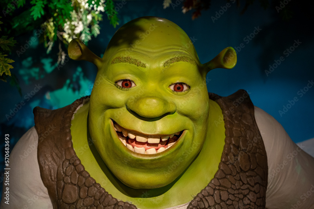Istanbul, Turkey - February 10, 2023: Wax sculpture of Shrek at Madame ...