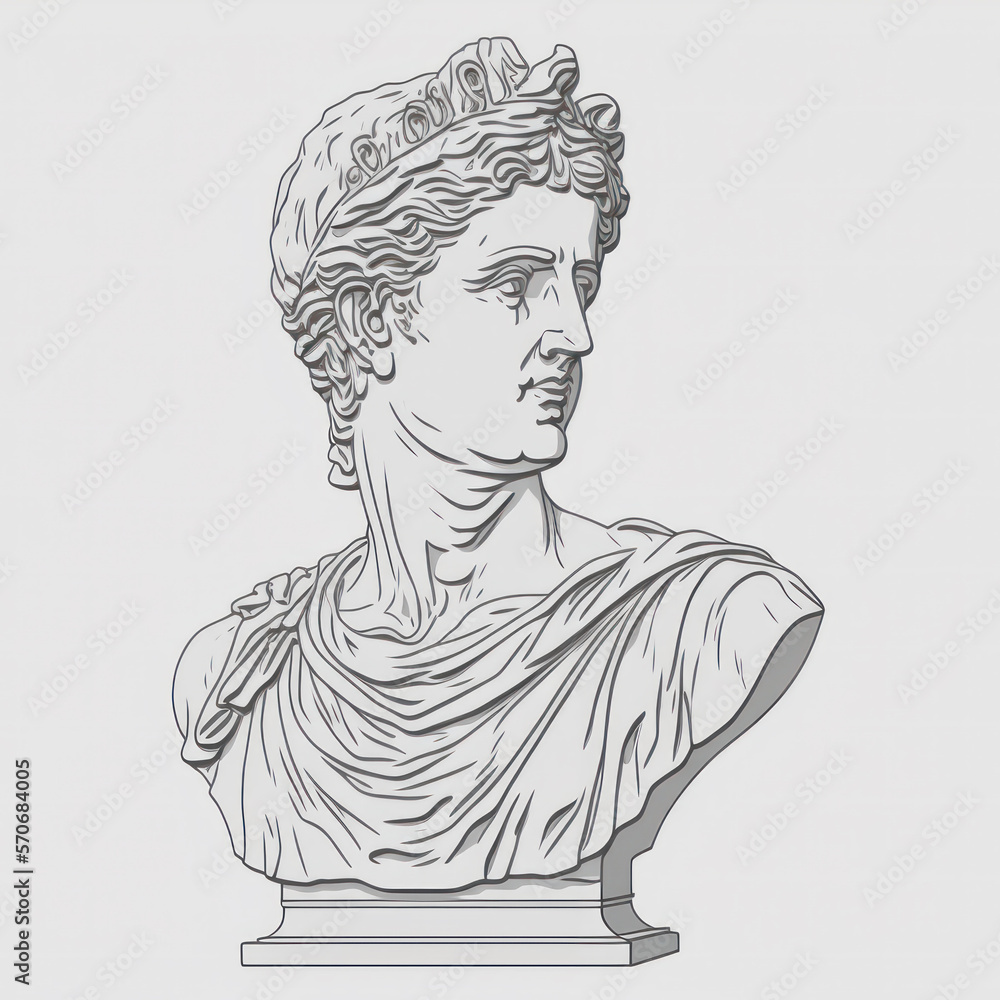 Busto hombre griego, escultura renacentista, emperador, fondo liso ...
