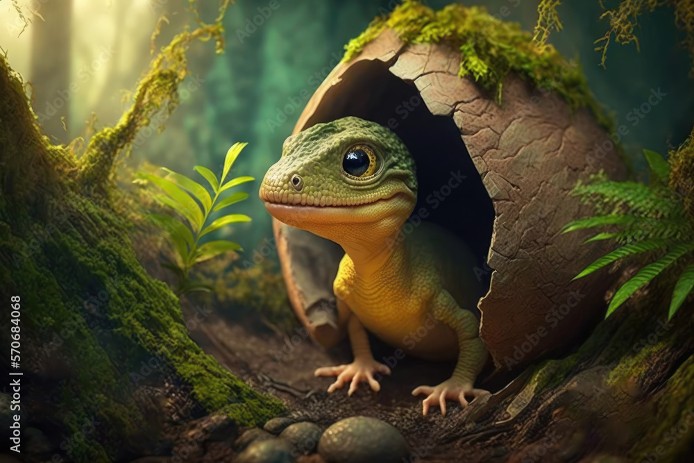 Dinosaur hatches from an egg - Generative AI Stock Illustration | Adobe ...