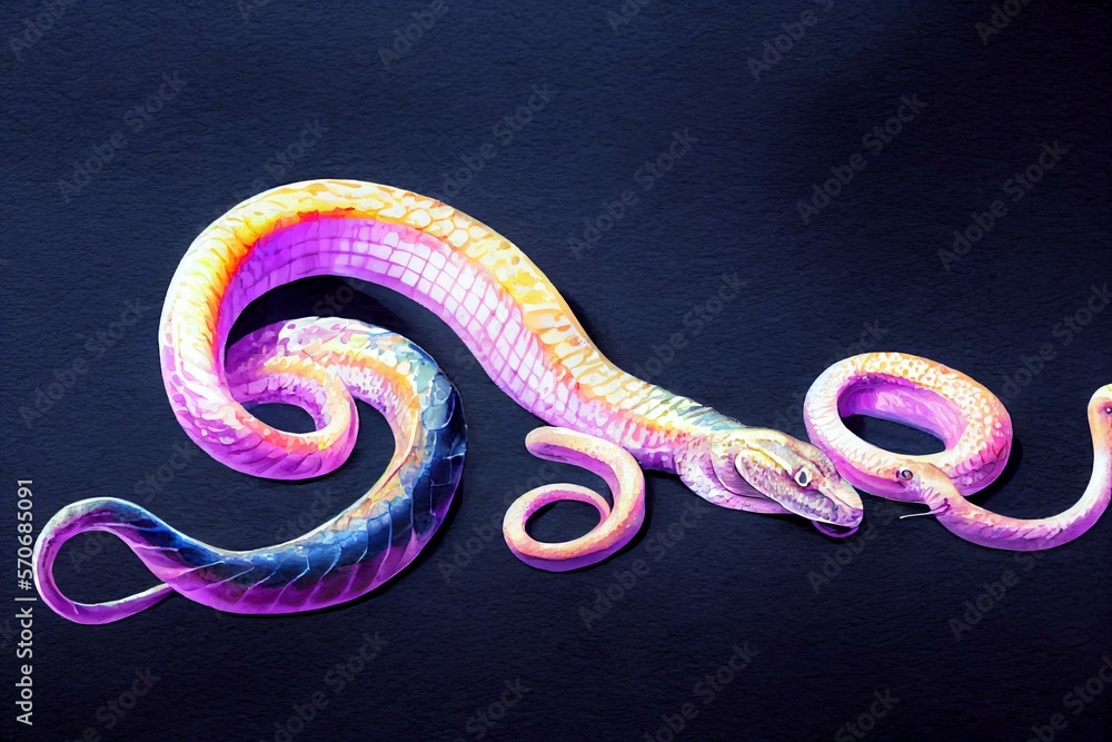 watercolor snake with watercolor splash hand-drawn illustration white ...